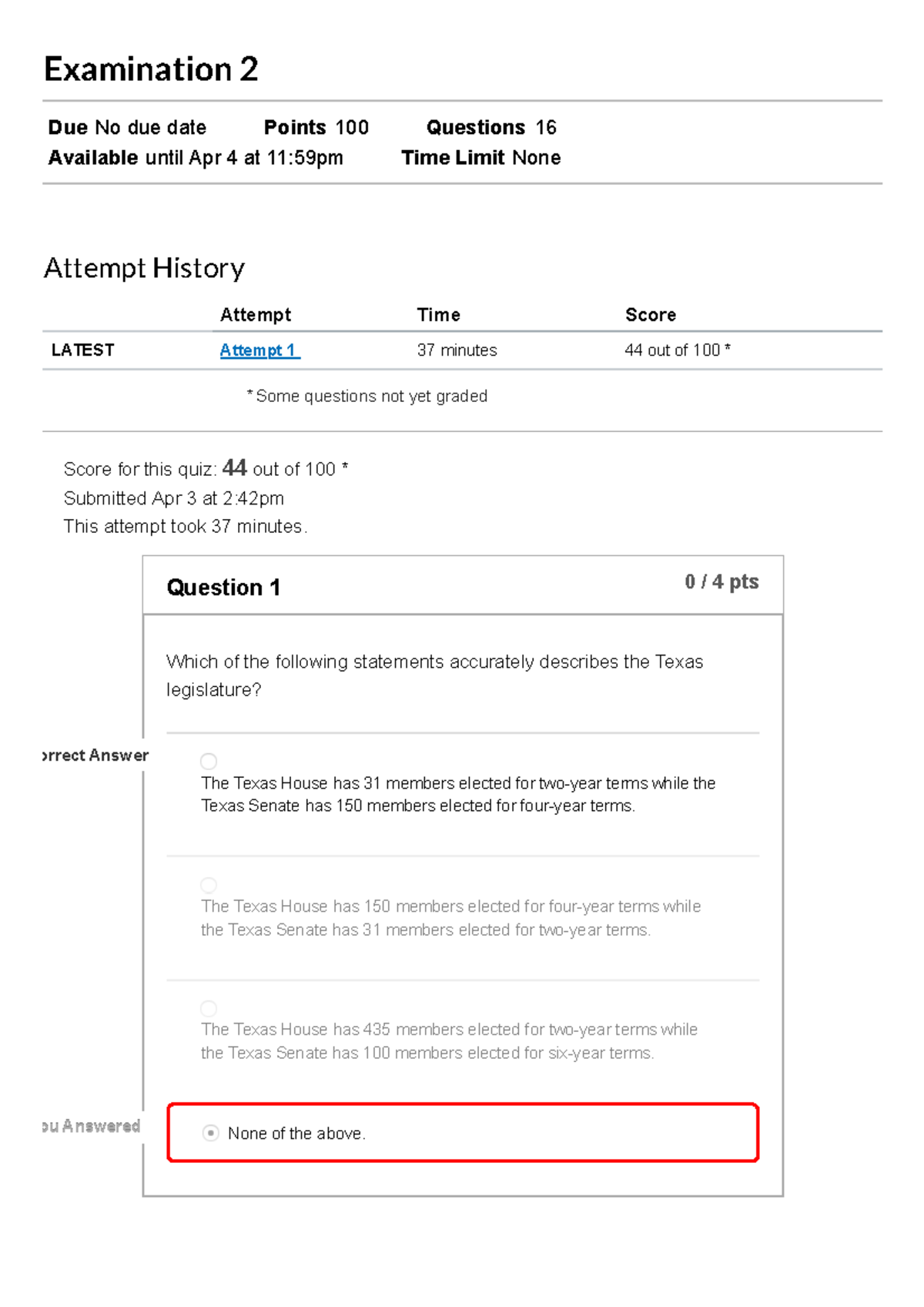 Examination 2 govt - * Some questions not yet graded Examination 2 Due No due date Points 100 ...