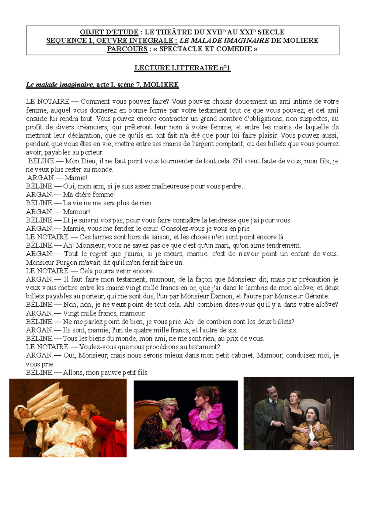 Tous les textes de la séquence théâtre - OBJET D'ETUDE : LE THEÂTRE DU ...