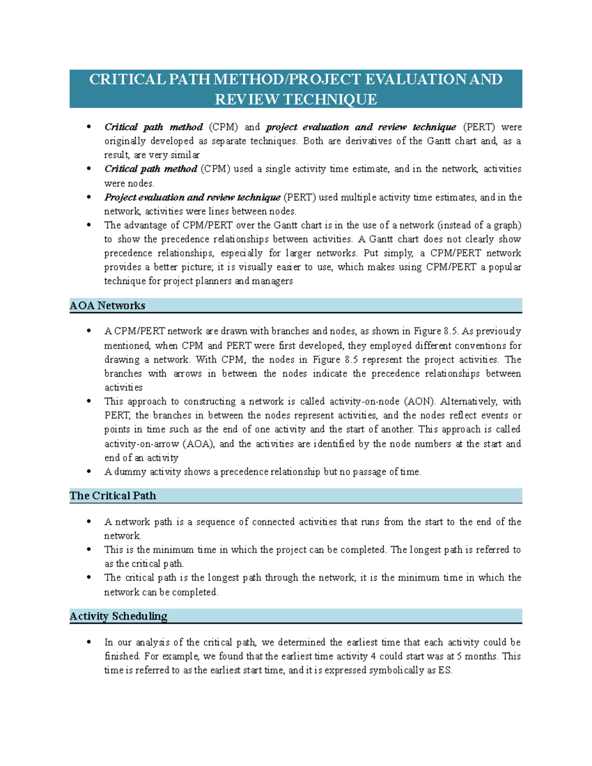 Critical PATH Method AND Projrct Evaluation AND Review Technique ...