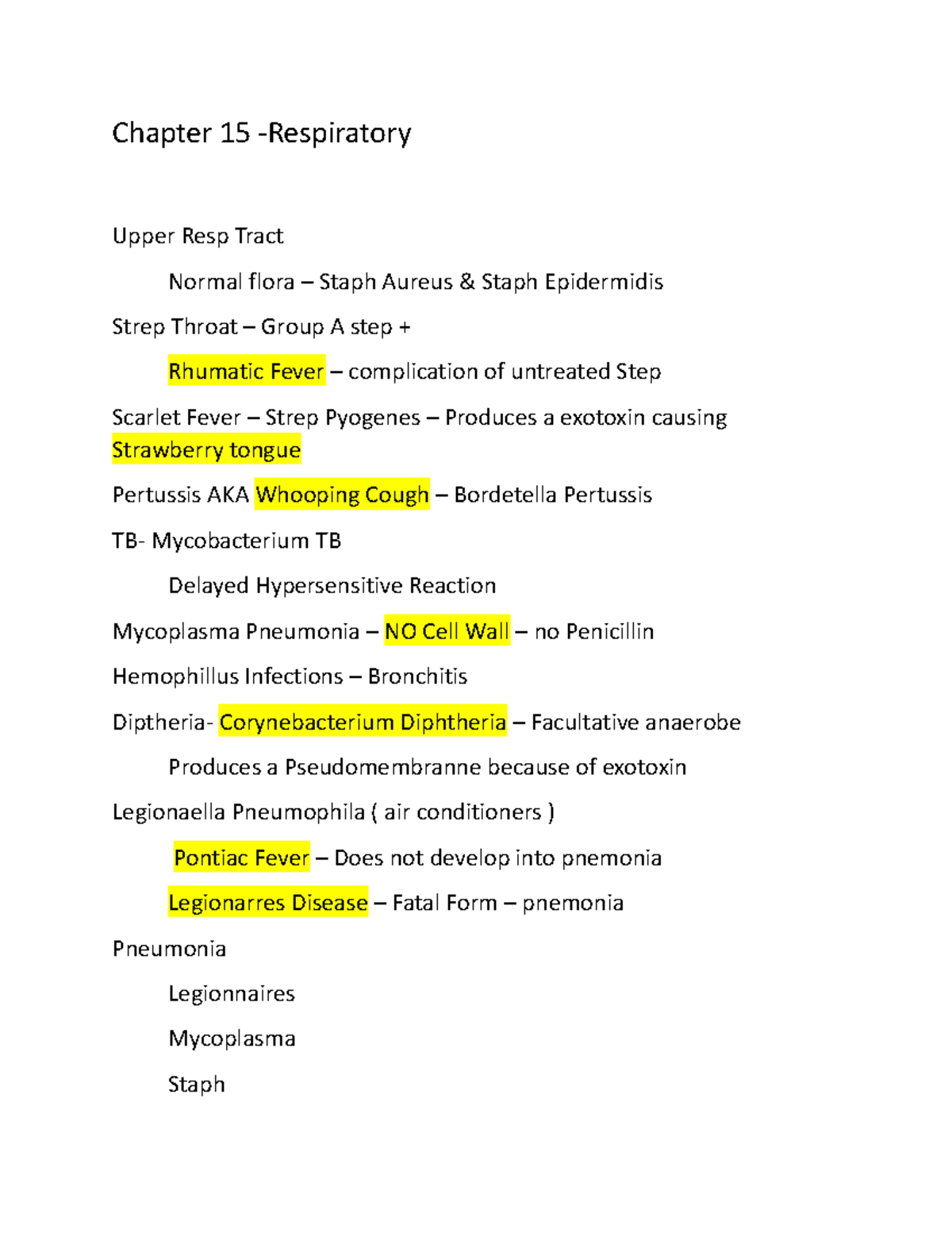 Micro Chapter 15 - Chapter 15 -Respiratory Upper Resp Tract Normal ...