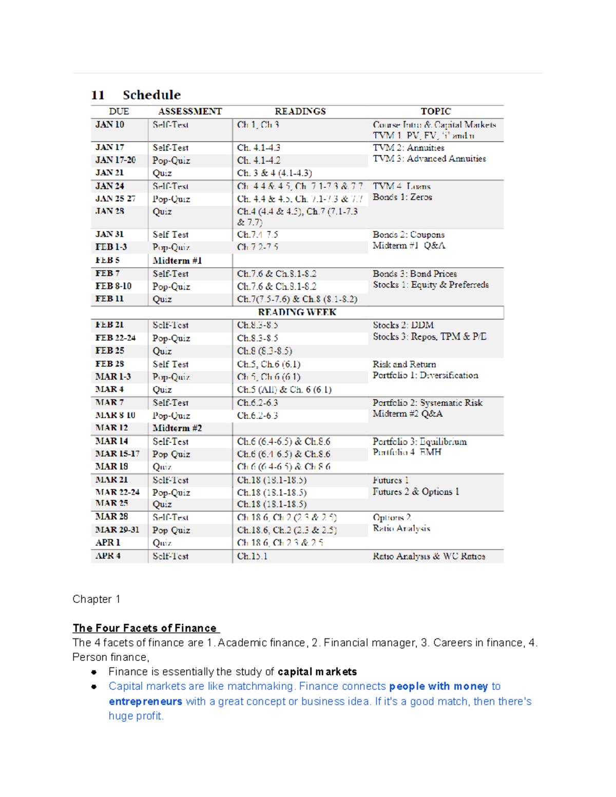 BU283 - Textbook Notes - Chapter 1 The Four Facets of Finance The 4 ...
