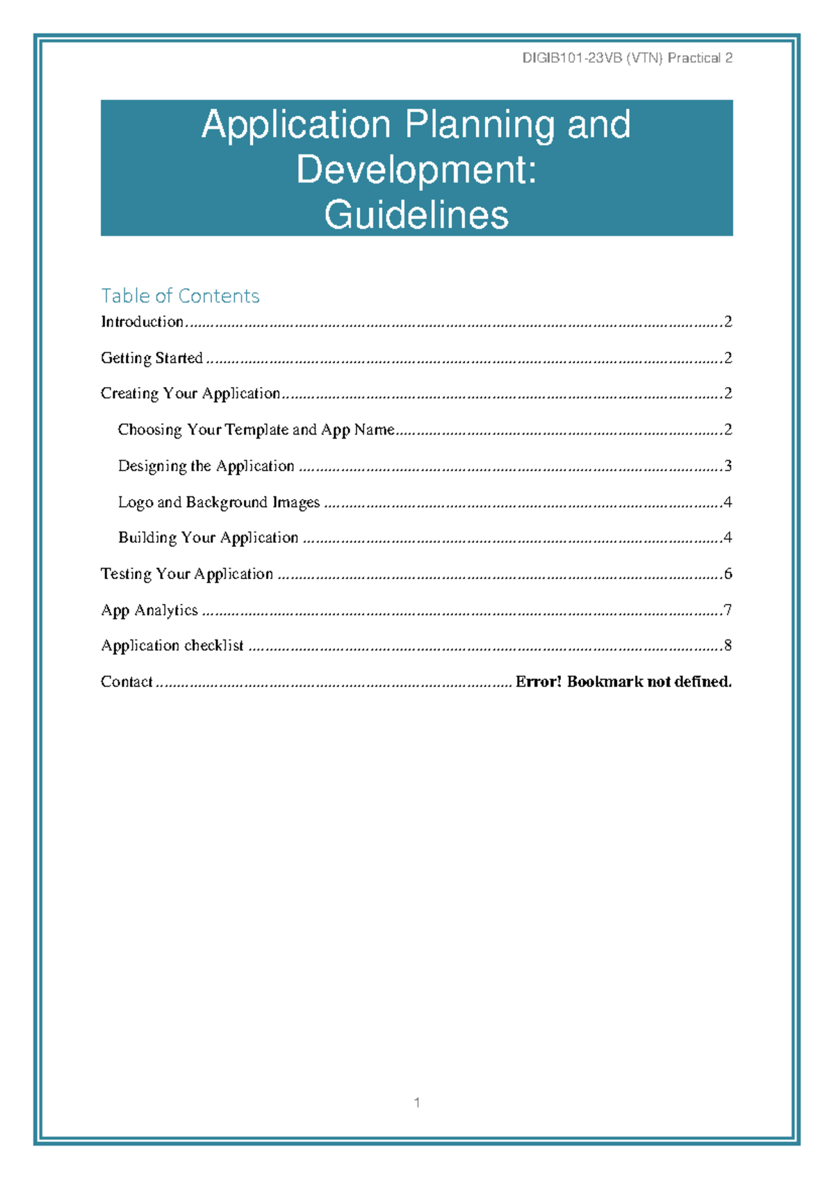 Digib 101-23VB Practical 2 Guidelines - Application Planning and ...