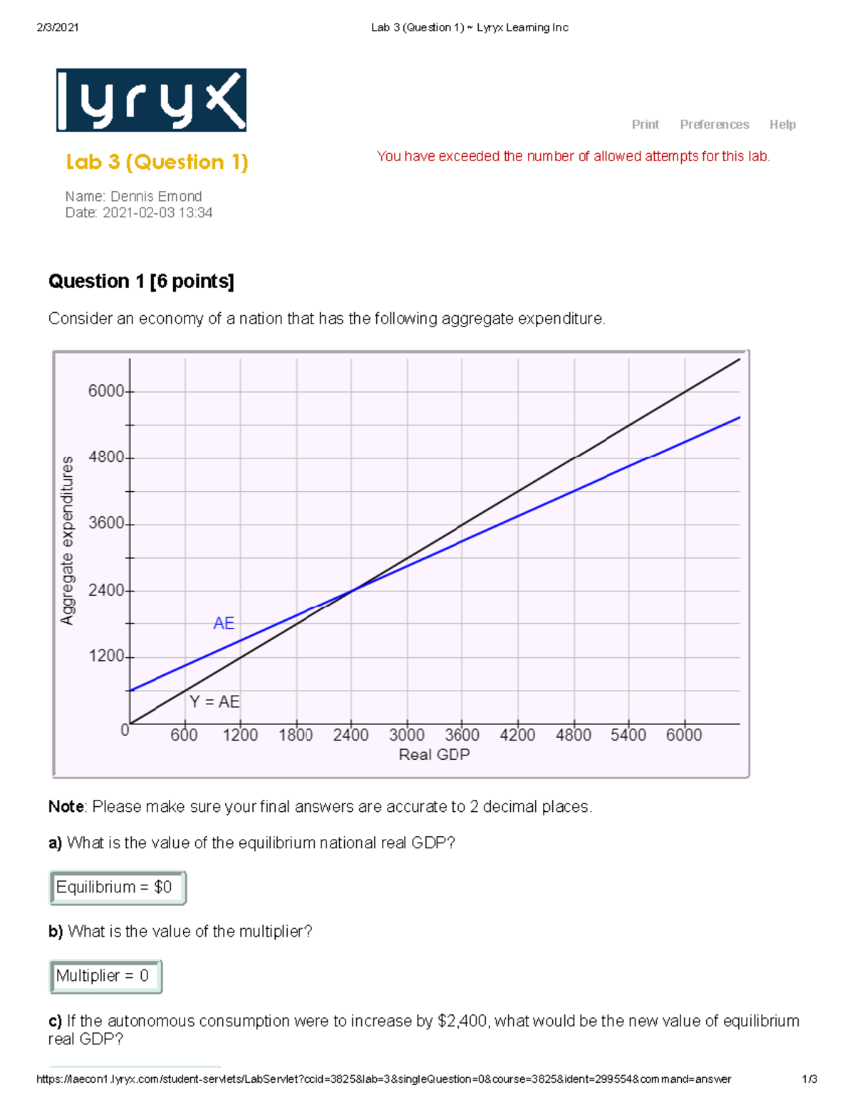 Lab 3 (Question 1) Lyryx Learning Inc - 2/3/2021 Lab 3 (Question 1 ...
