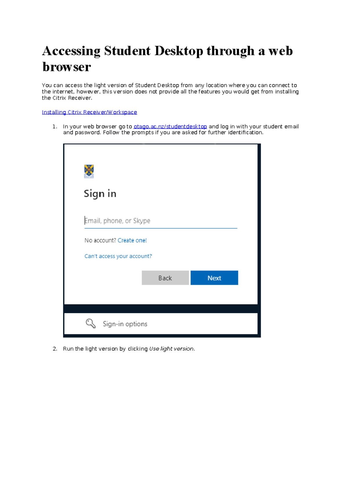 Accessing Student Desktop through a web browser - Installing Citrix ...