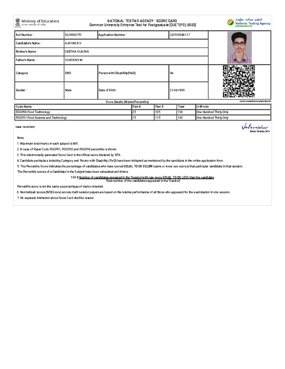 NTA Result Ajayan - 9A24E319AEB8D9C42A1AFBFED NATIONAL TESTING AGENCY ...