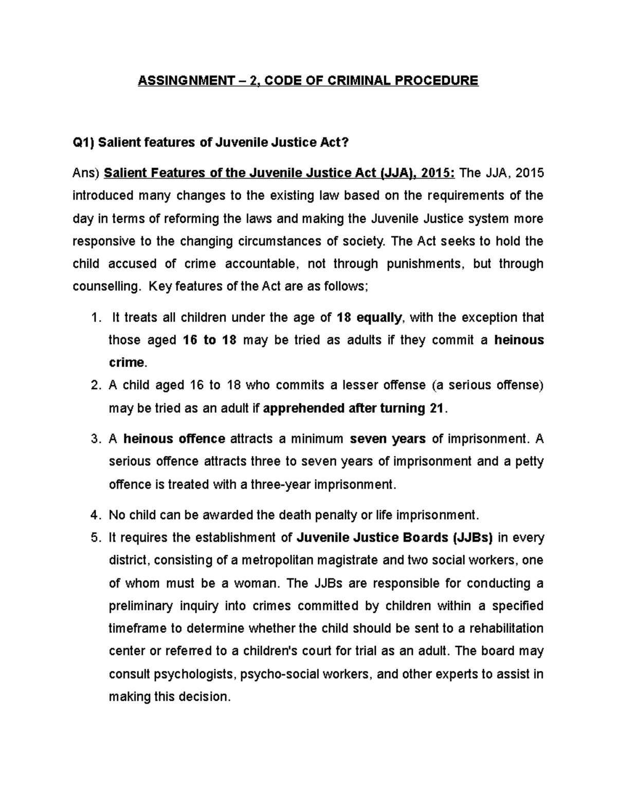 Assignment 2 Cr PC-V2 - Cr PC - ASSINGNMENT – 2, CODE OF CRIMINAL ...