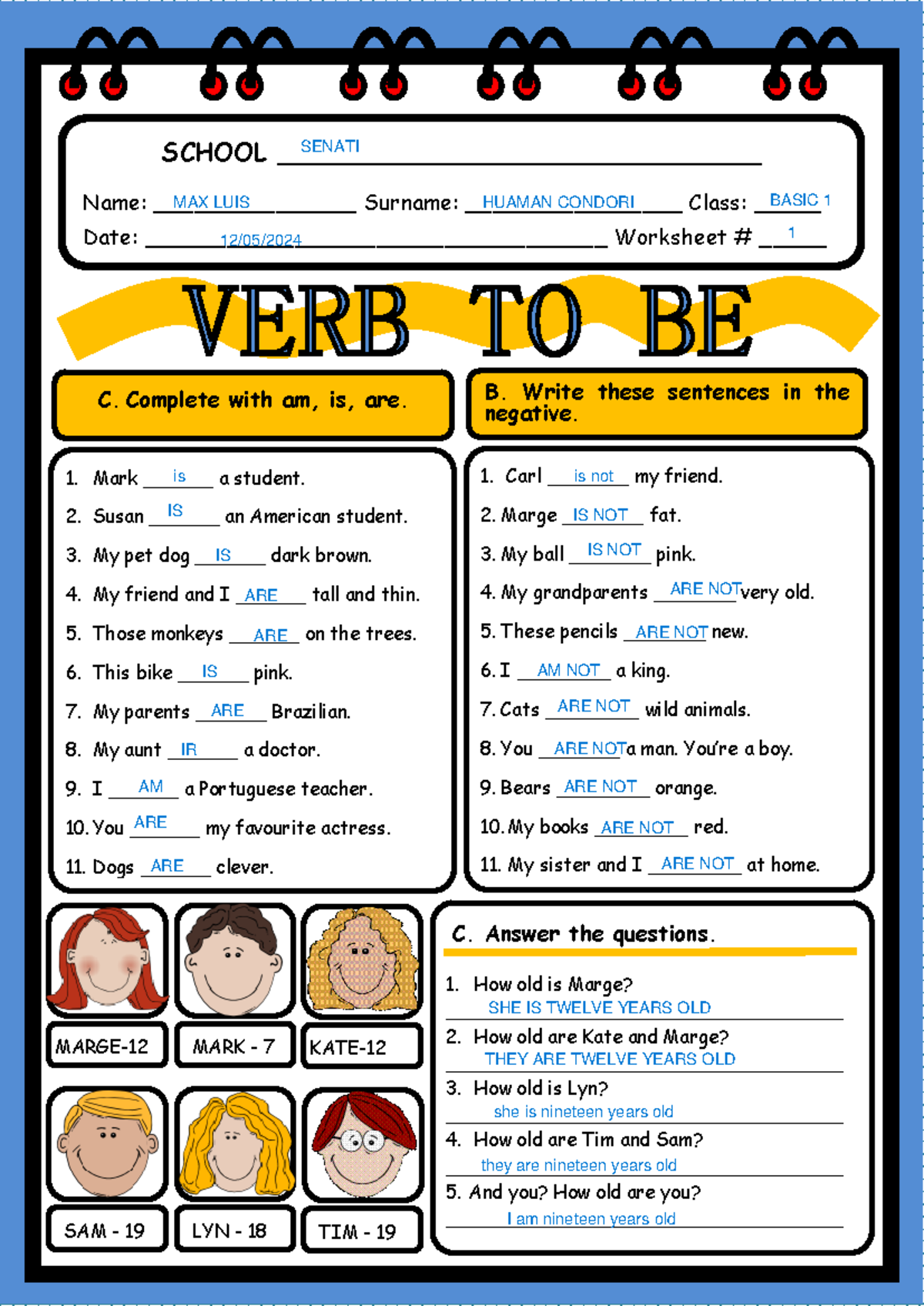 Worksheet 1 Verb to be 1 - trabajo de in gles - SCHOOL ...