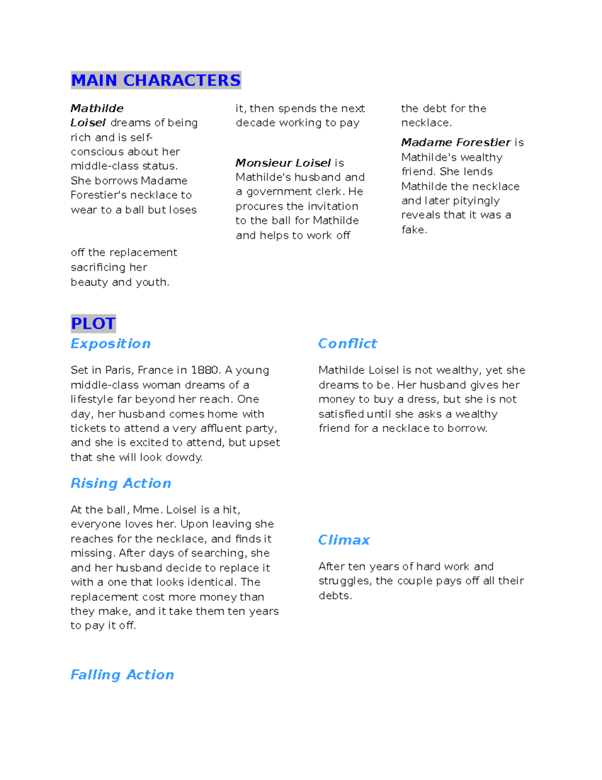 The necklace 120455 - Yyhhhhh - MAIN CHARACTERS Mathilde Loisel dreams ...