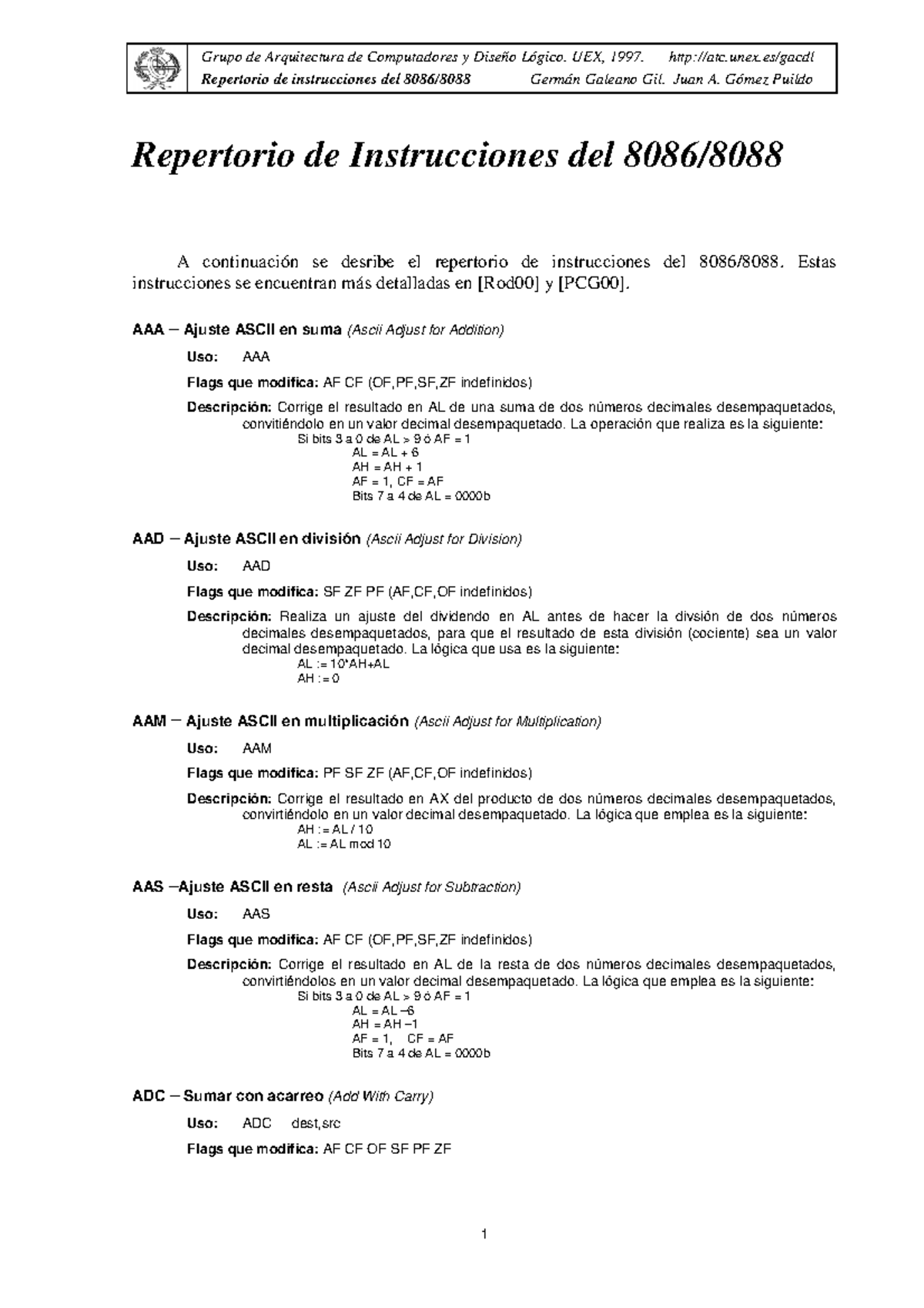 8086 rep - no lo se aun poque no se - Repertorio de instrucciones del ...