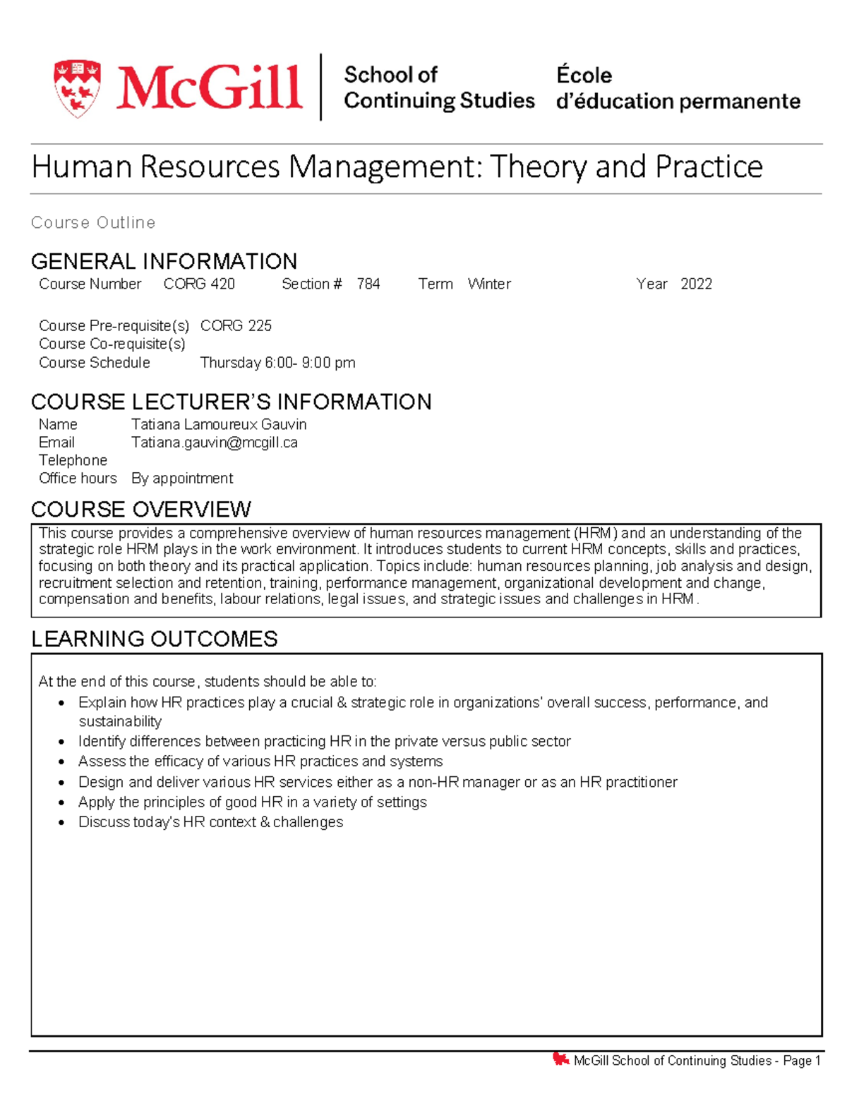 CORG 420 784(Human Resources Management - Theory and Practice) 202201 ...