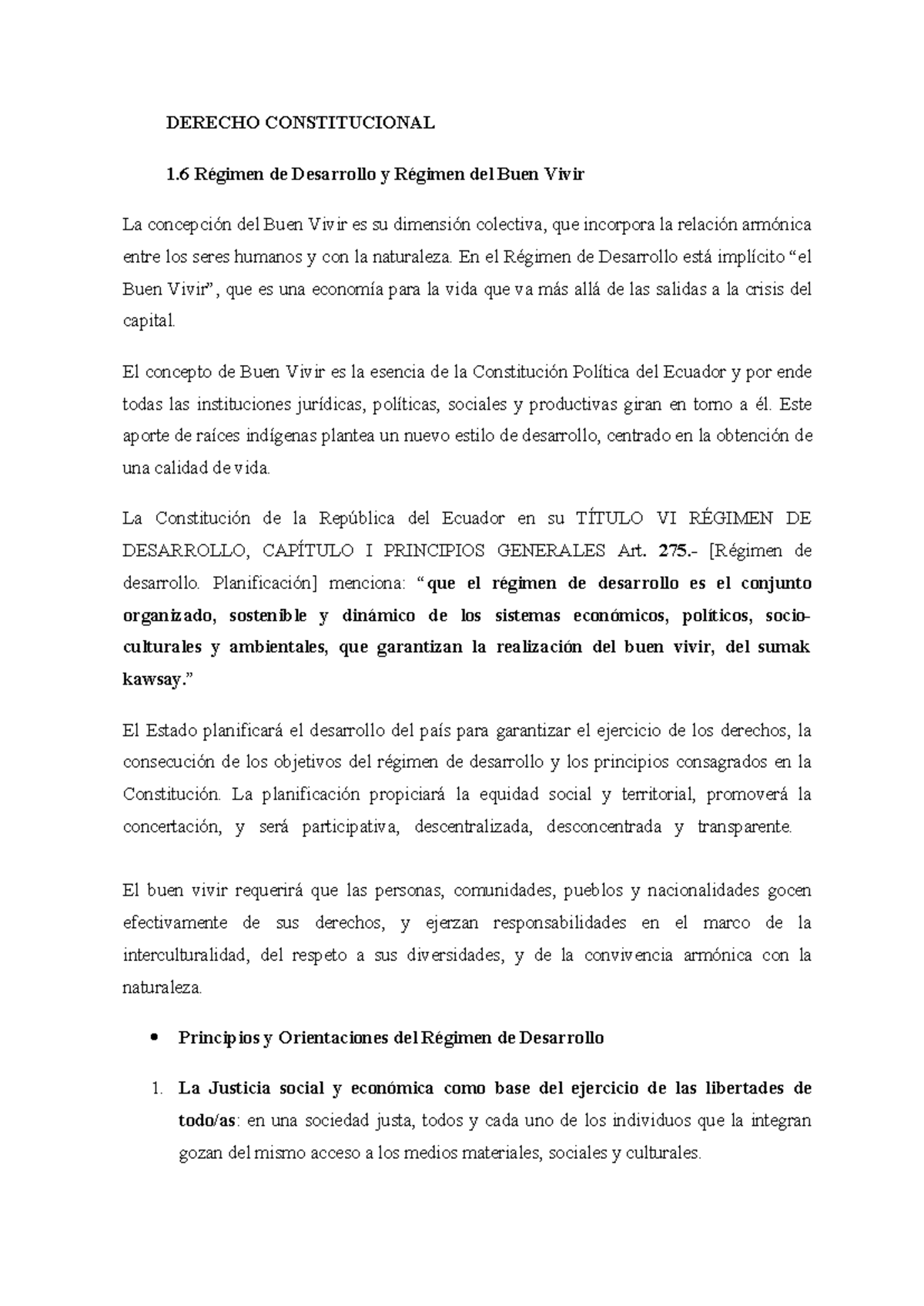 Derecho Constitucional - DERECHO CONSTITUCIONAL 1 Régimen de Desarrollo ...