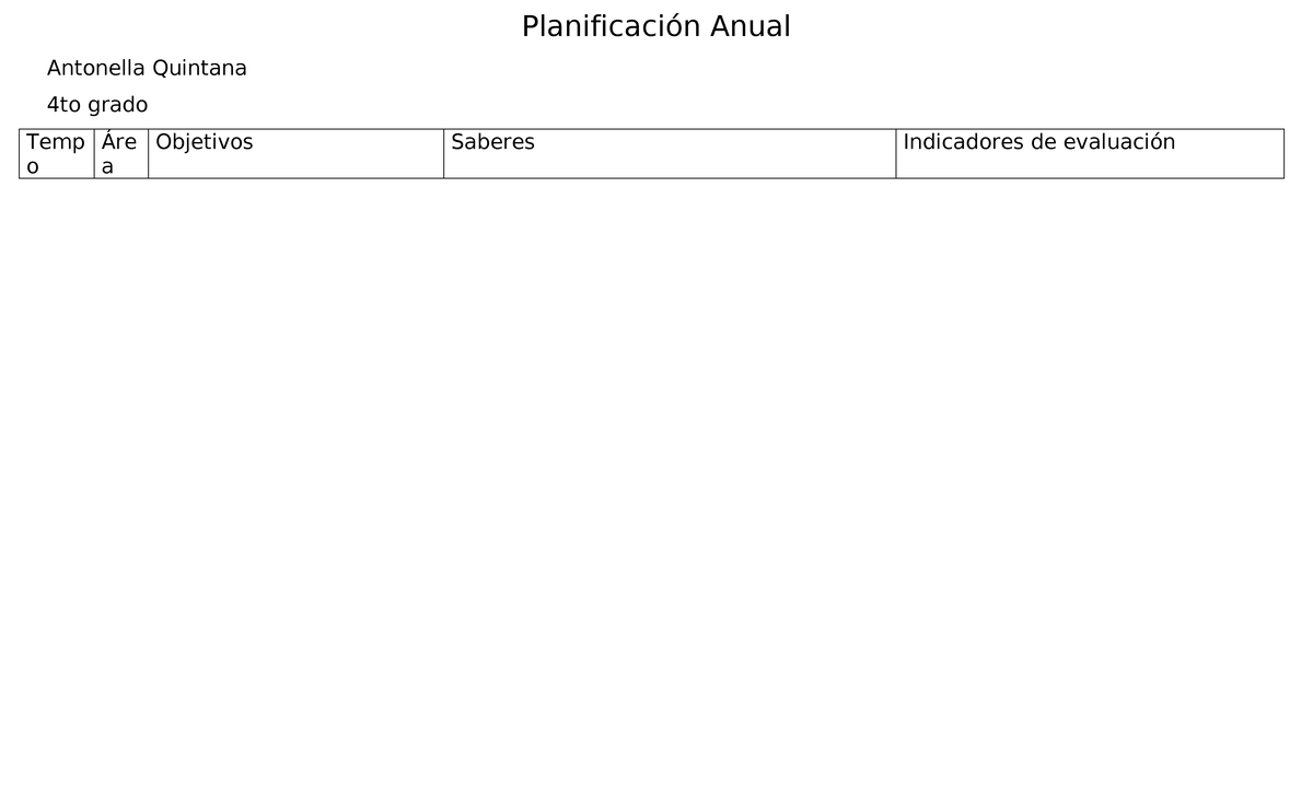 Planificación Anual 4to - Planificación Anual Antonella Quintana 4to ...