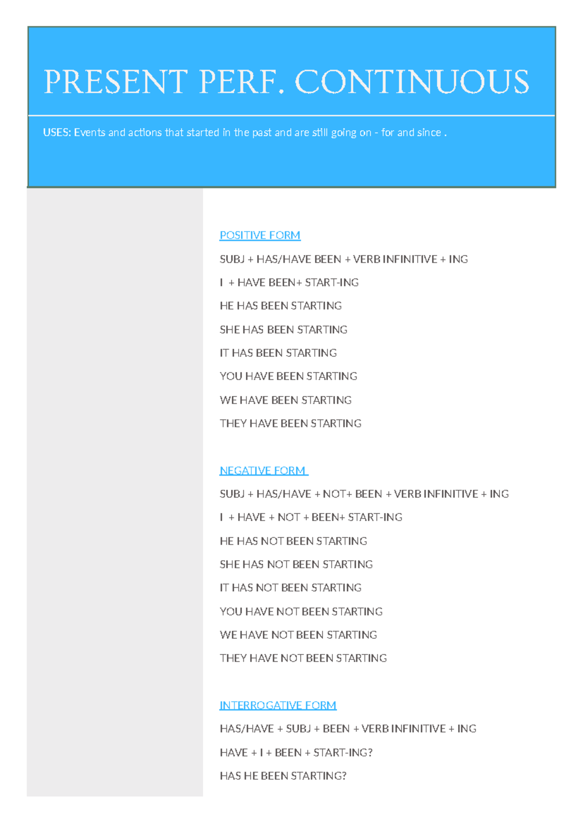 Presente Perfect CONT - testing - PRESENT PERF. CONTINUOUS USES: Events ...