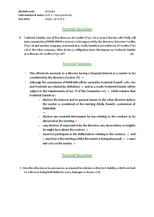Unit 1 Tutorial 2 Solutions - AUD300 - UJ - Studocu