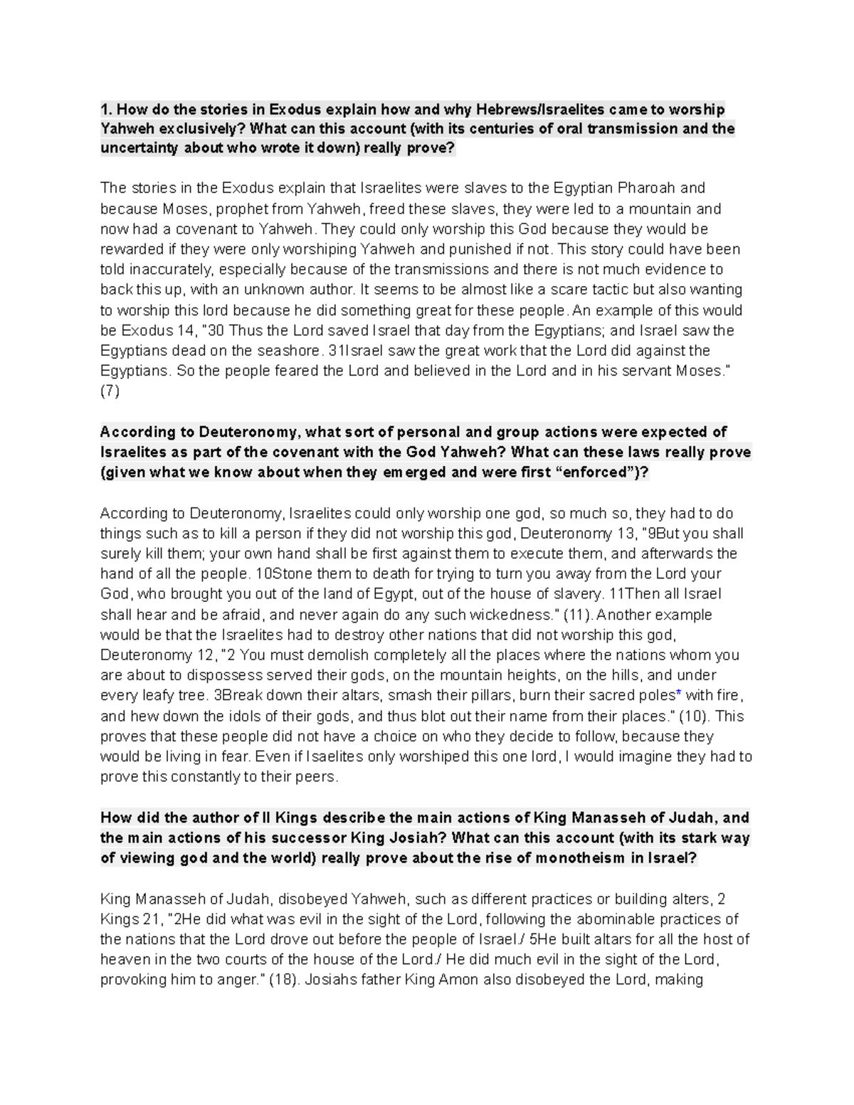 Unit 1 Discussion Board - 1. How do the stories in Exodus explain how ...