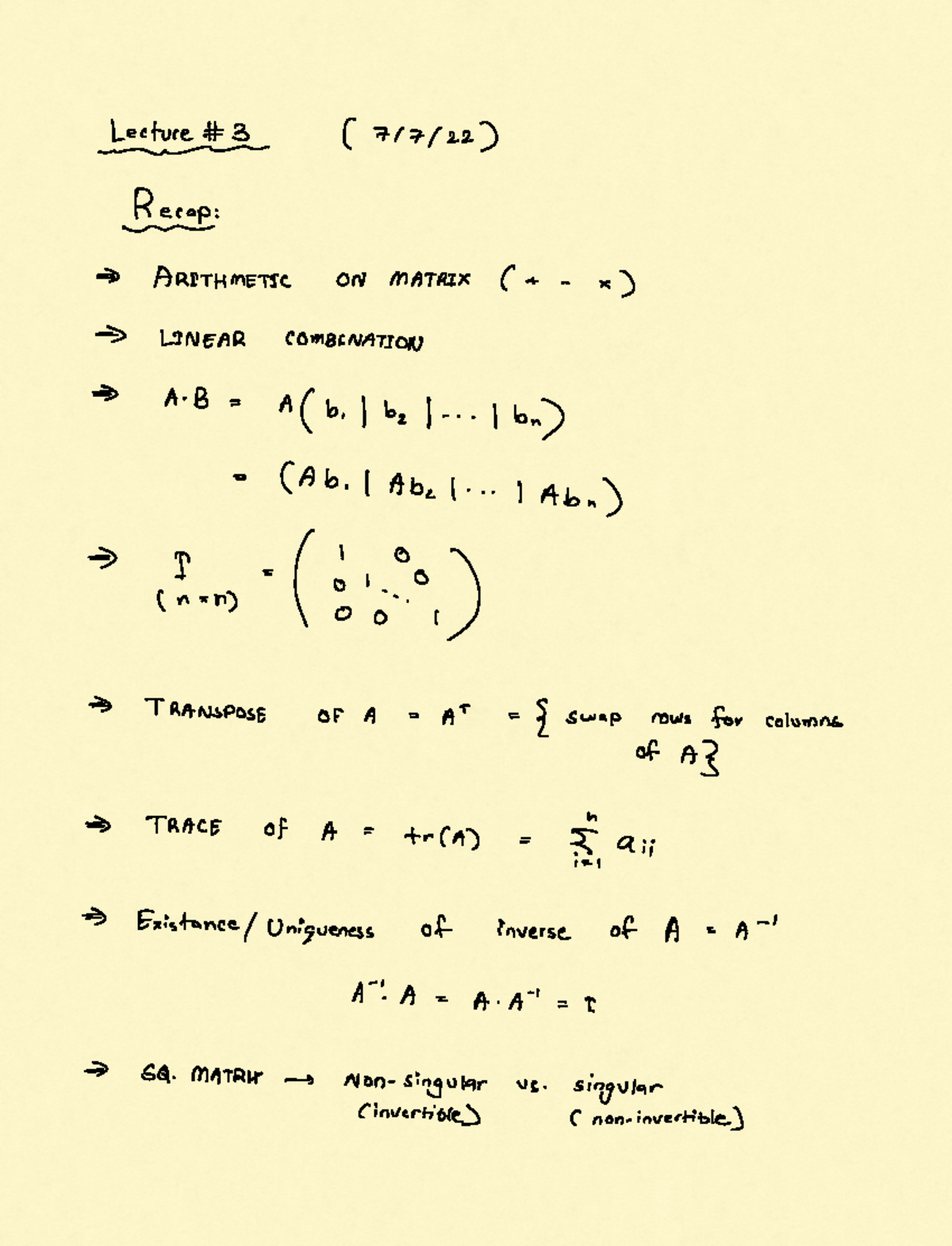 Lecture 3 Bryran Neverez Lectureh 717 22 Relapse Arithmetic On Matrix X Linear Combination A