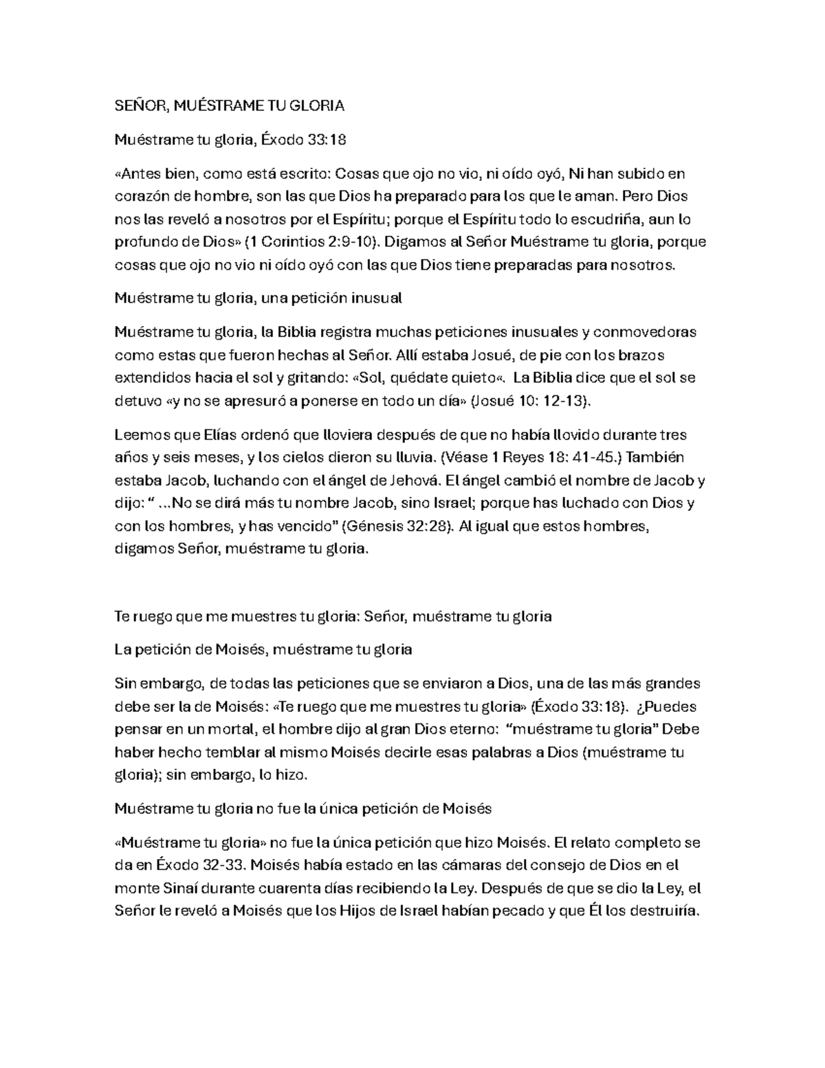 Señor muestrame tu gloria - SEÑOR, MUÉSTRAME TU GLORIA Muéstrame tu ...