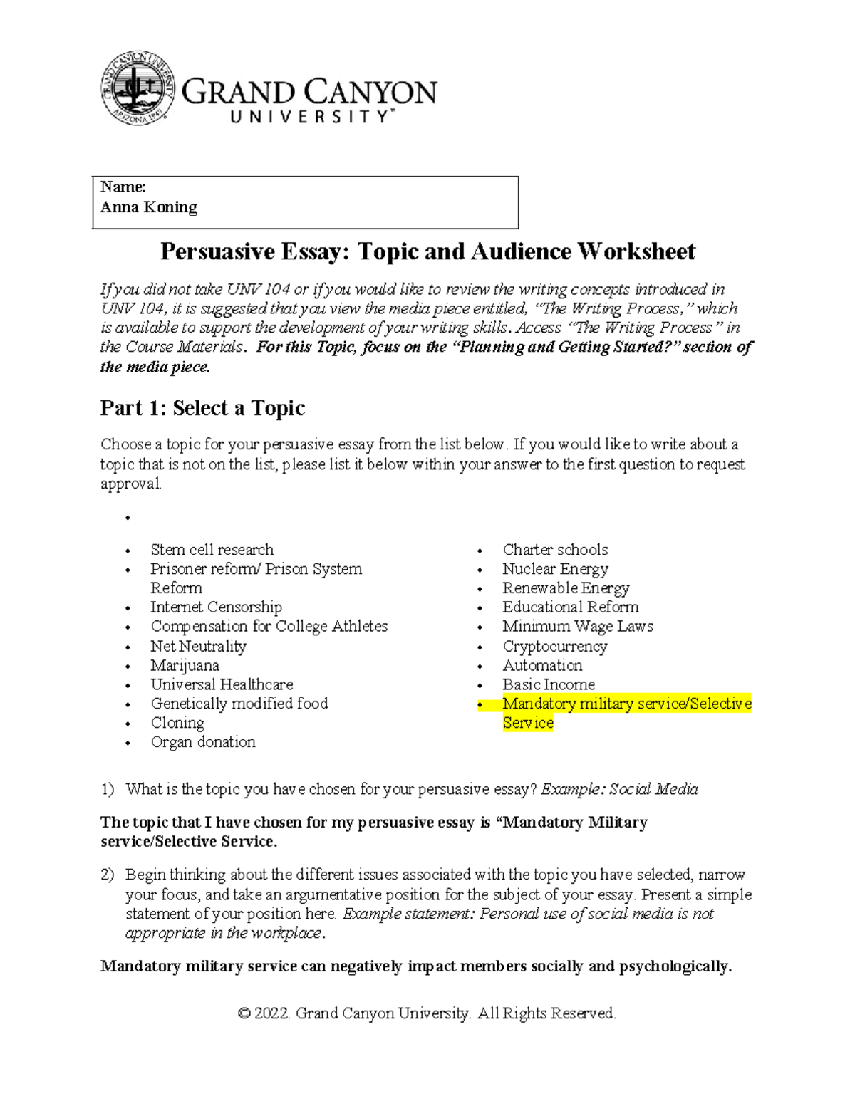 T1 Topicand Audience Worksheet PHI105 Persuasive Essay Planning 9 5 22 ...