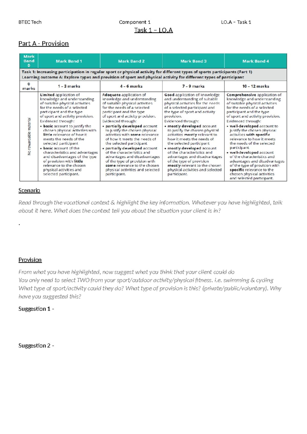 Task 1 Frame - btec sport tech - to be used to complete work - BTEC ...