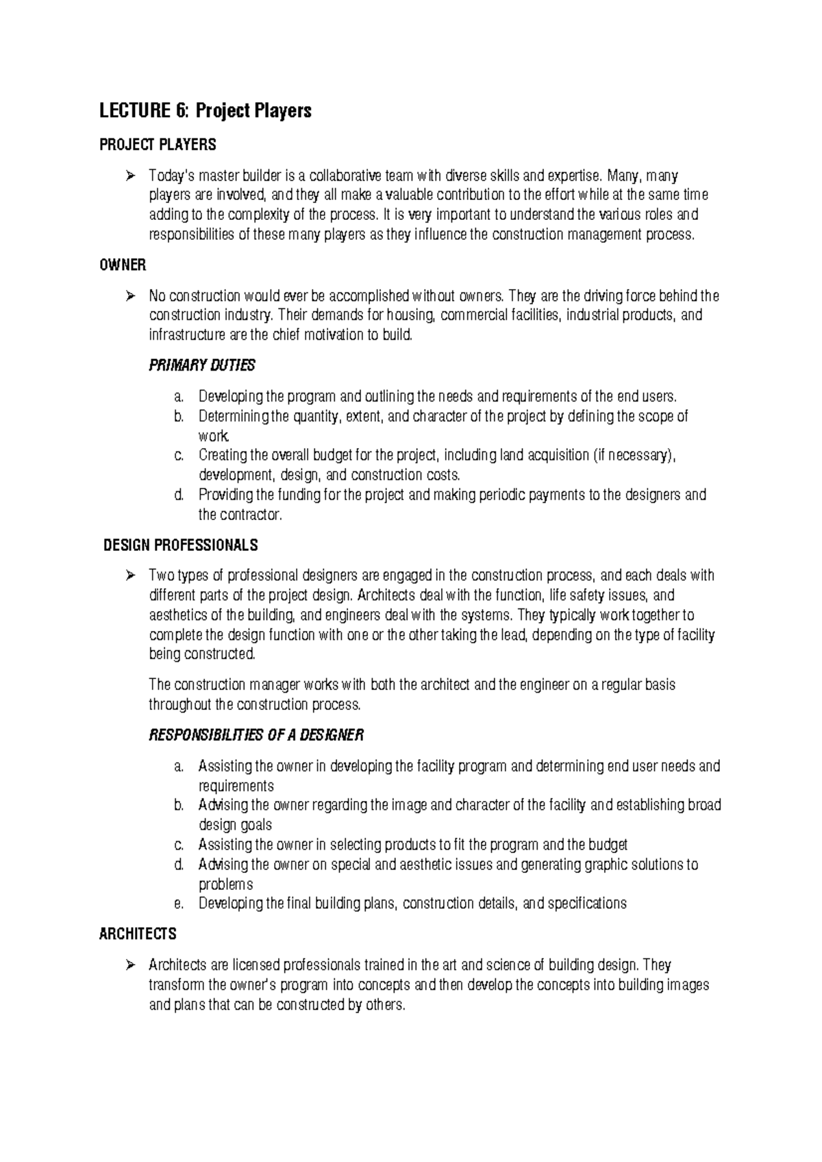 Lecture 6 Project Players - LECTURE 6 : Project Players PROJECT PLAYERS ...