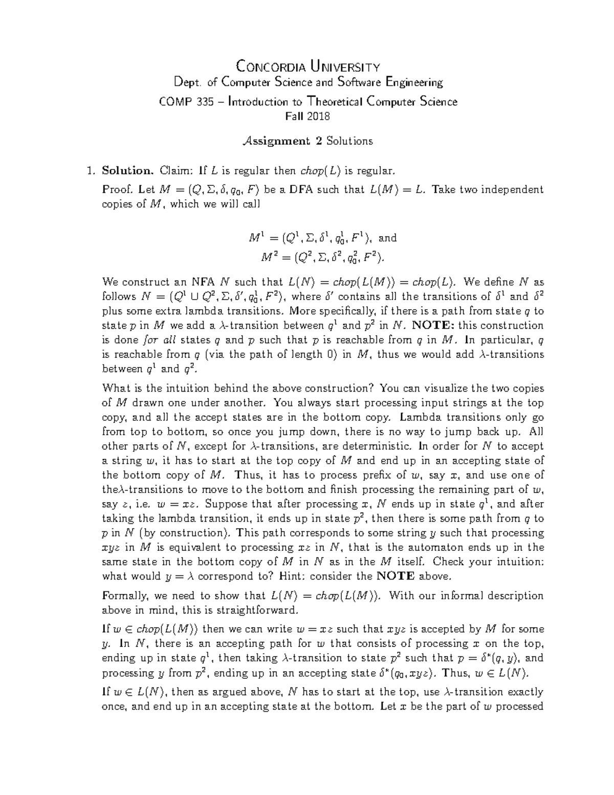 2018 Fall A2 Solutions - CONCORDIA UNIVERSITY Dept. of Computer Science and Software Engineering ...