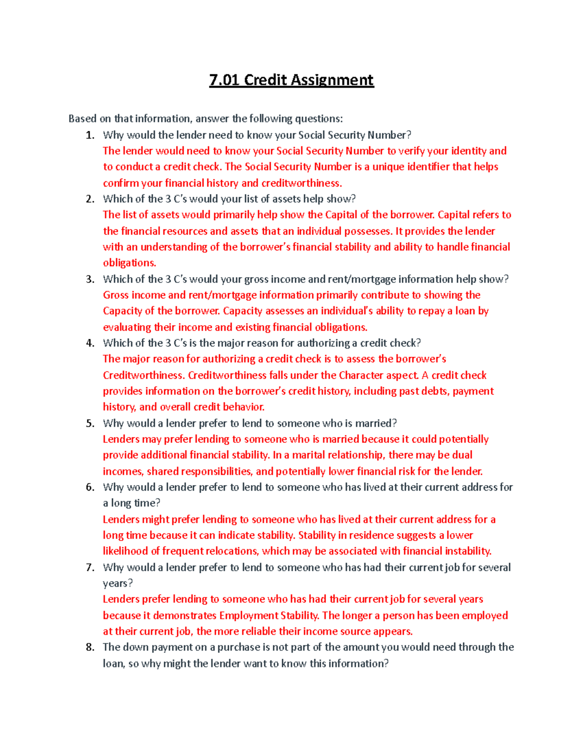 7.01 Credit Assignment Downloadable - 7 Credit Assignment Based on that ...