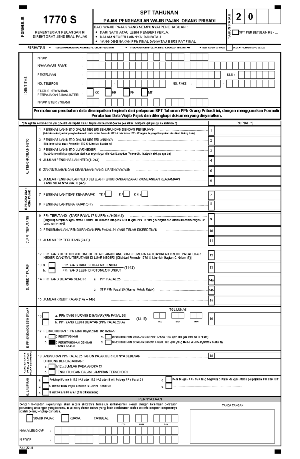 FORM SPT 1770s - BAGI WAJIB PAJAK YANG MEMPUNYAI PENGHASILAN : • DARI ...