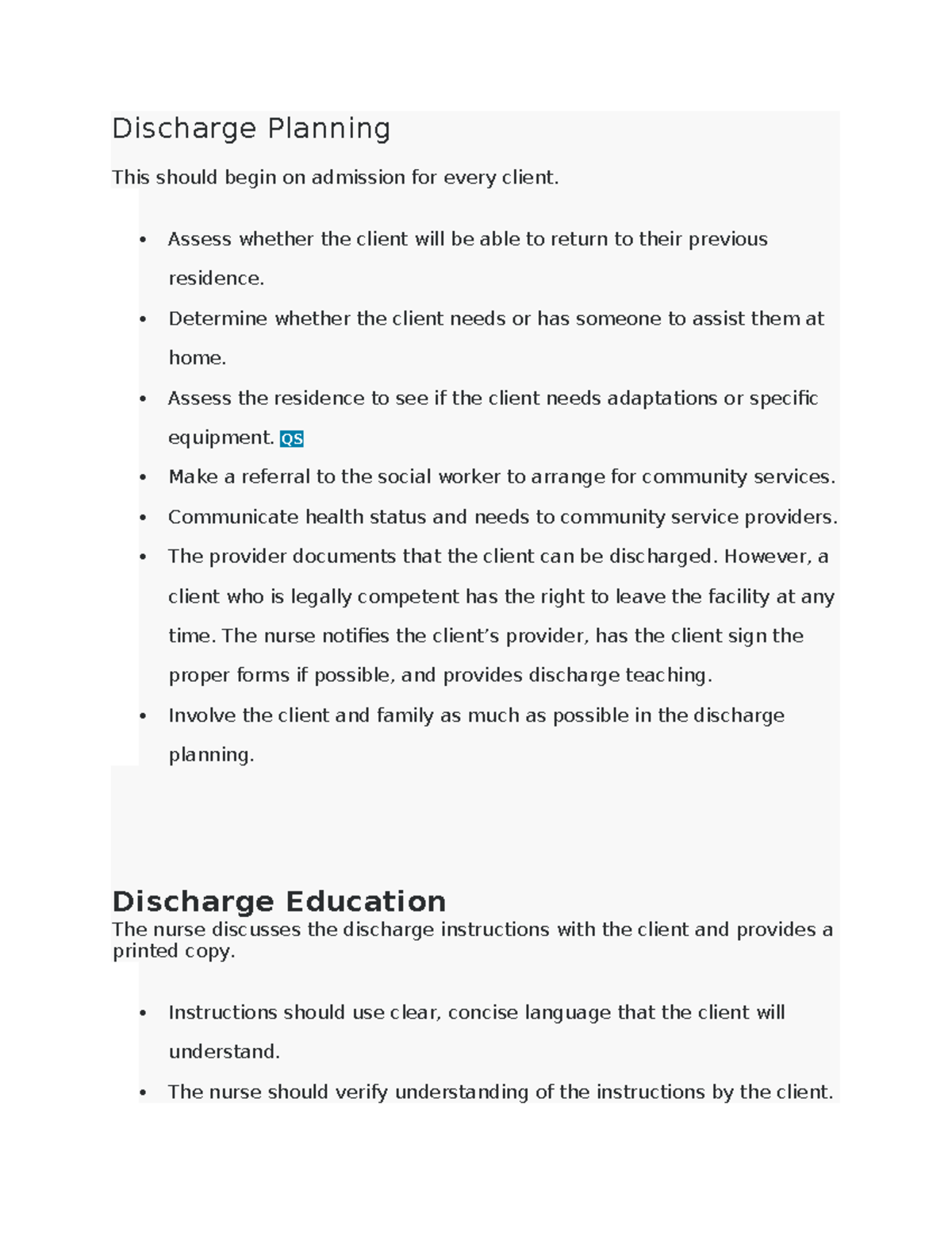 Discharge teaching chpter 7 - Discharge Planning This should begin on ...