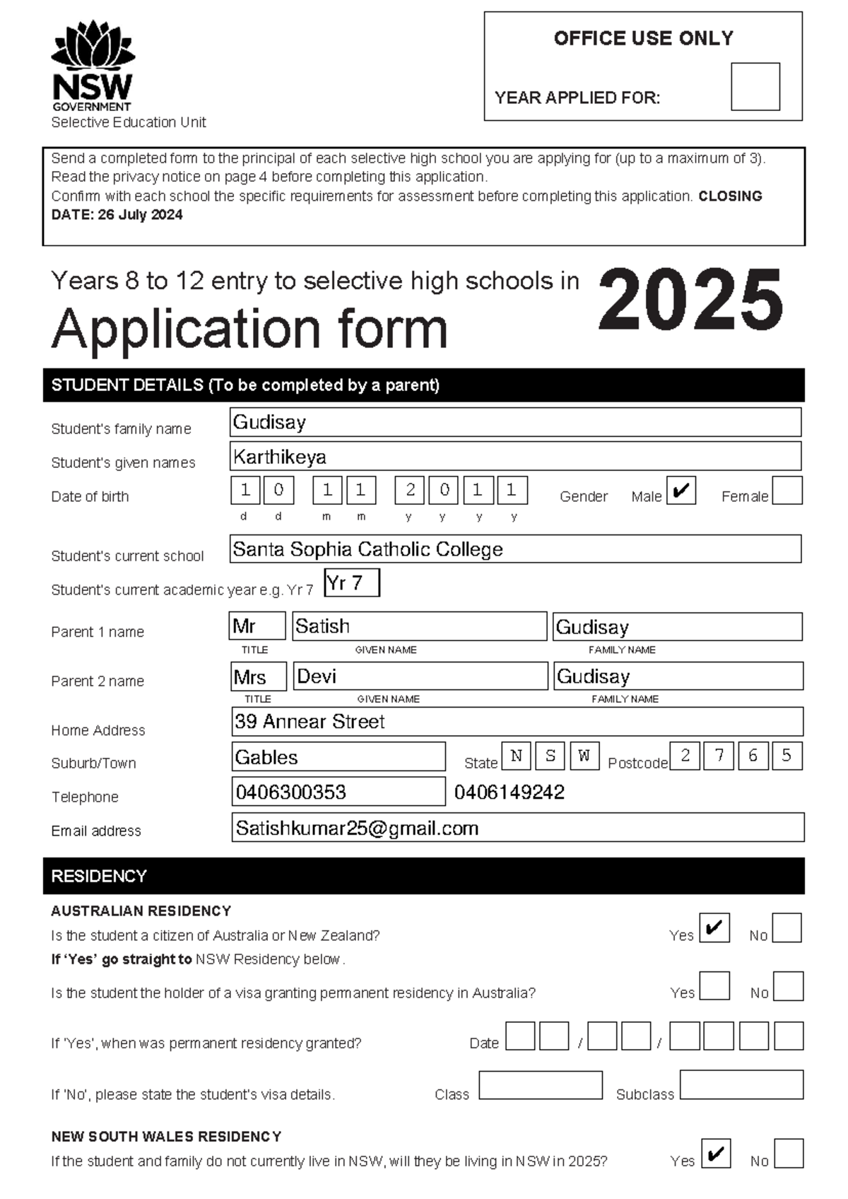 SHS Years 8-12 Application Form May 2024 - Selective Education Unit ...