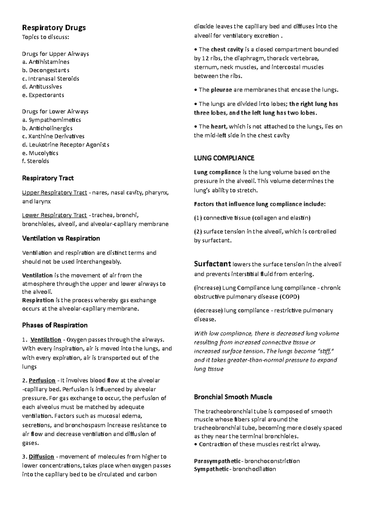 Respi- Drugs- Transes - Respiratory Drugs Topics to discuss: Drugs for ...