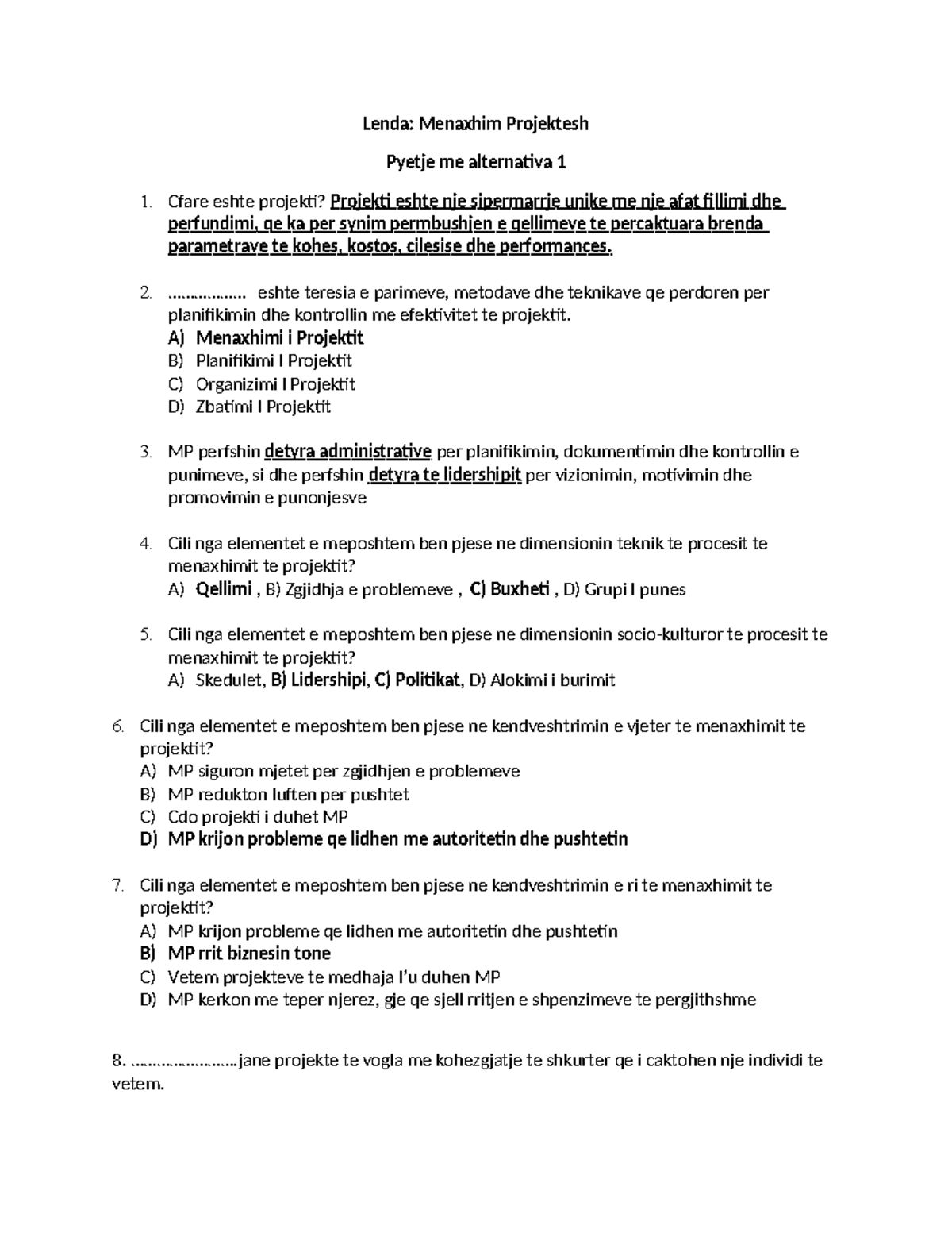 MP - Seminare - cvv fvfvf - Lenda: Menaxhim Projektesh Pyetje me ...