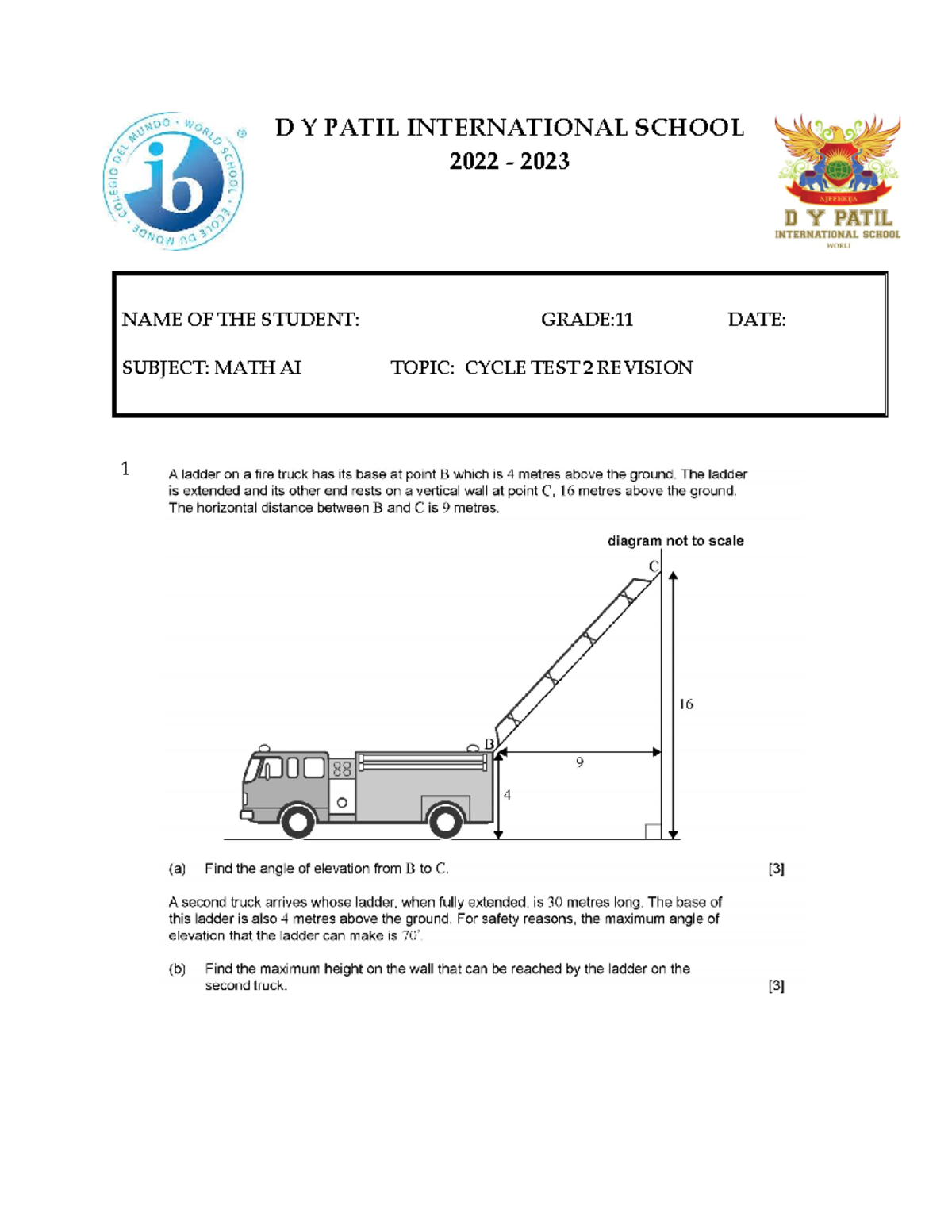 Cycle test 2 Revision 1 - djcdifovhaifv - D Y PATIL INTERNATIONAL ...