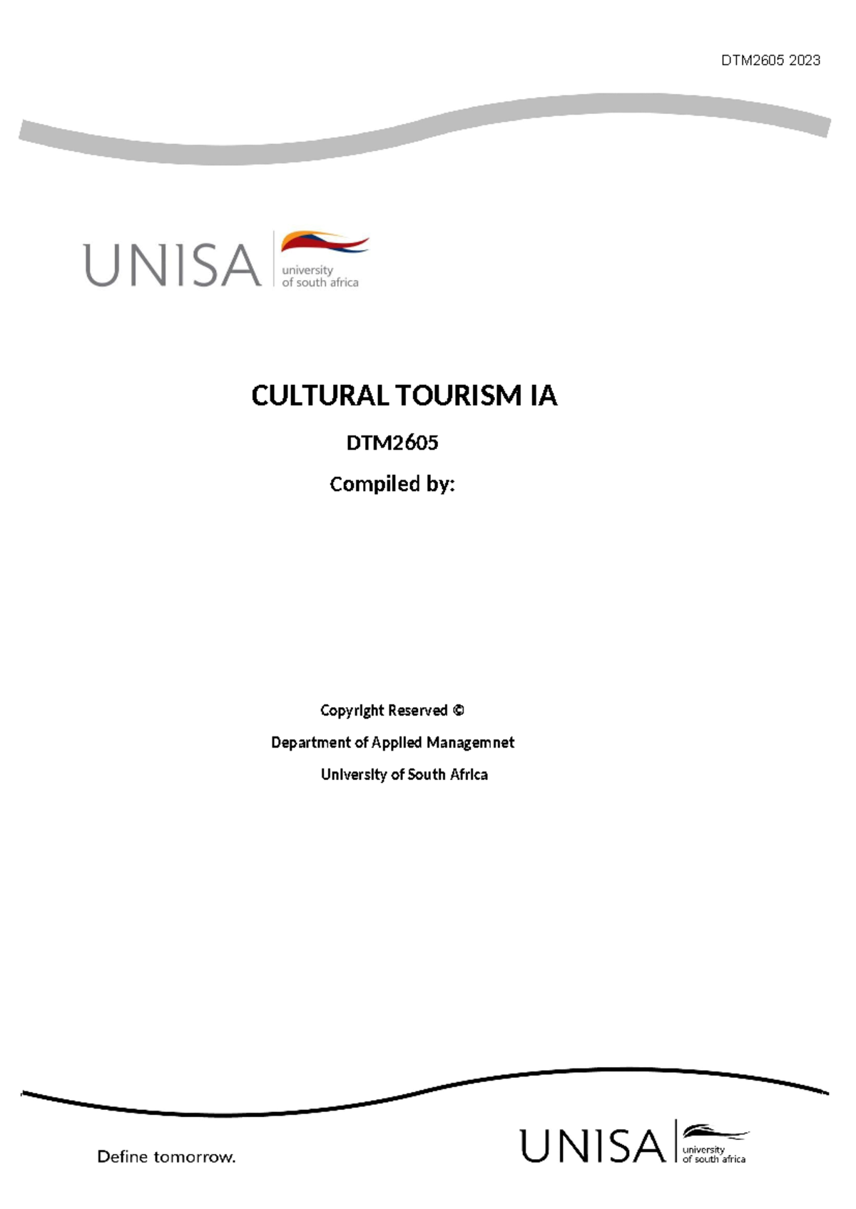 Assessmnet 5 2024dtm3609 - DTM2605 2023 CULTURAL TOURISM IA DTM ...