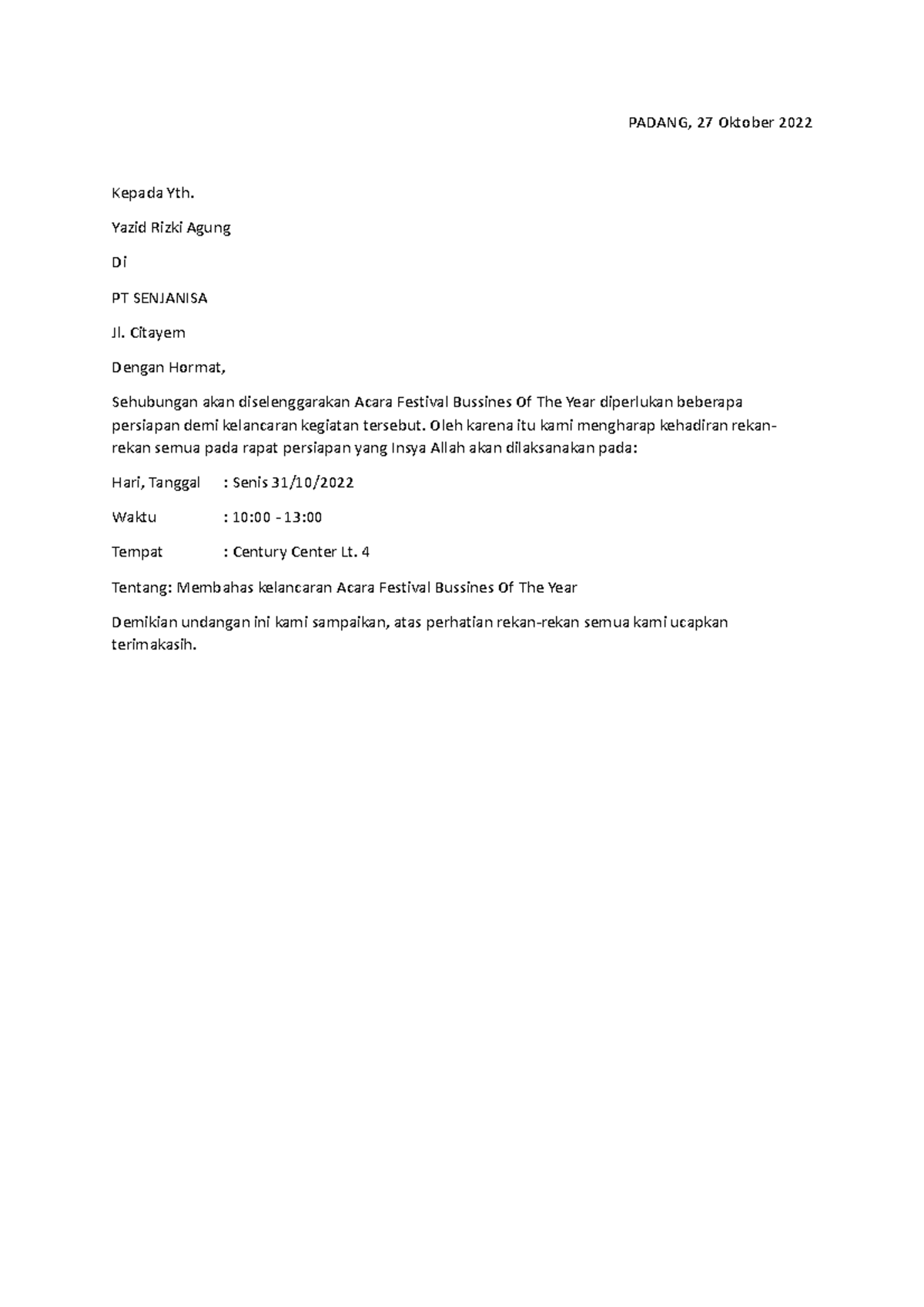 Tugas 1 - dwadwad dwadwadwa w - Kepada Yth. Yazid Rizki Agung Di PT ...