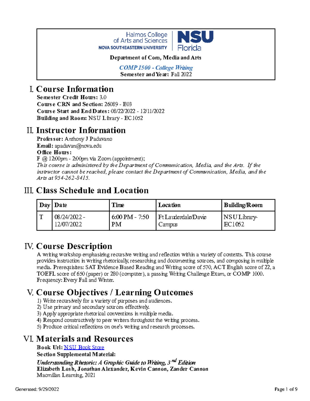 Comp 1500 syllabus - Department of Com, Media and Arts COMP 1500 ...