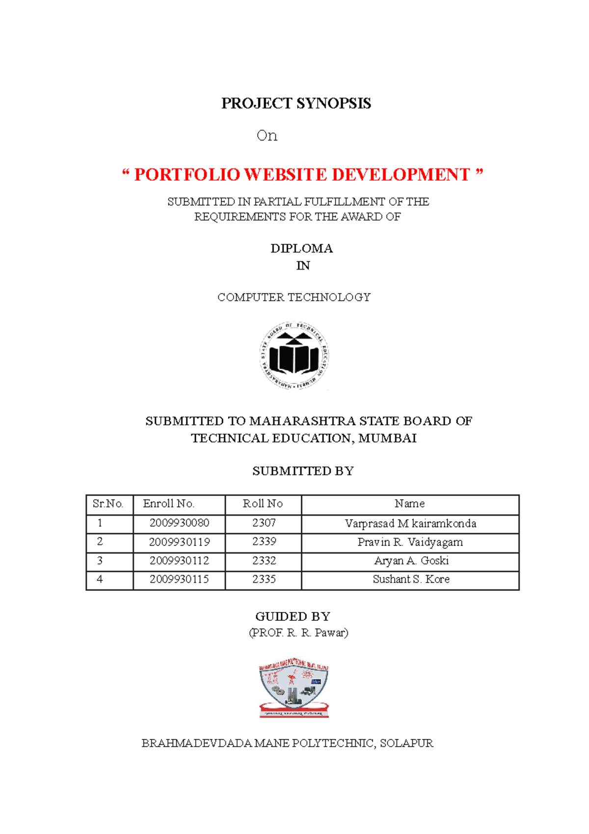 Synopsis On Portfolio Website - PROJECT SYNOPSIS On “ PORTFOLIO WEBSITE ...