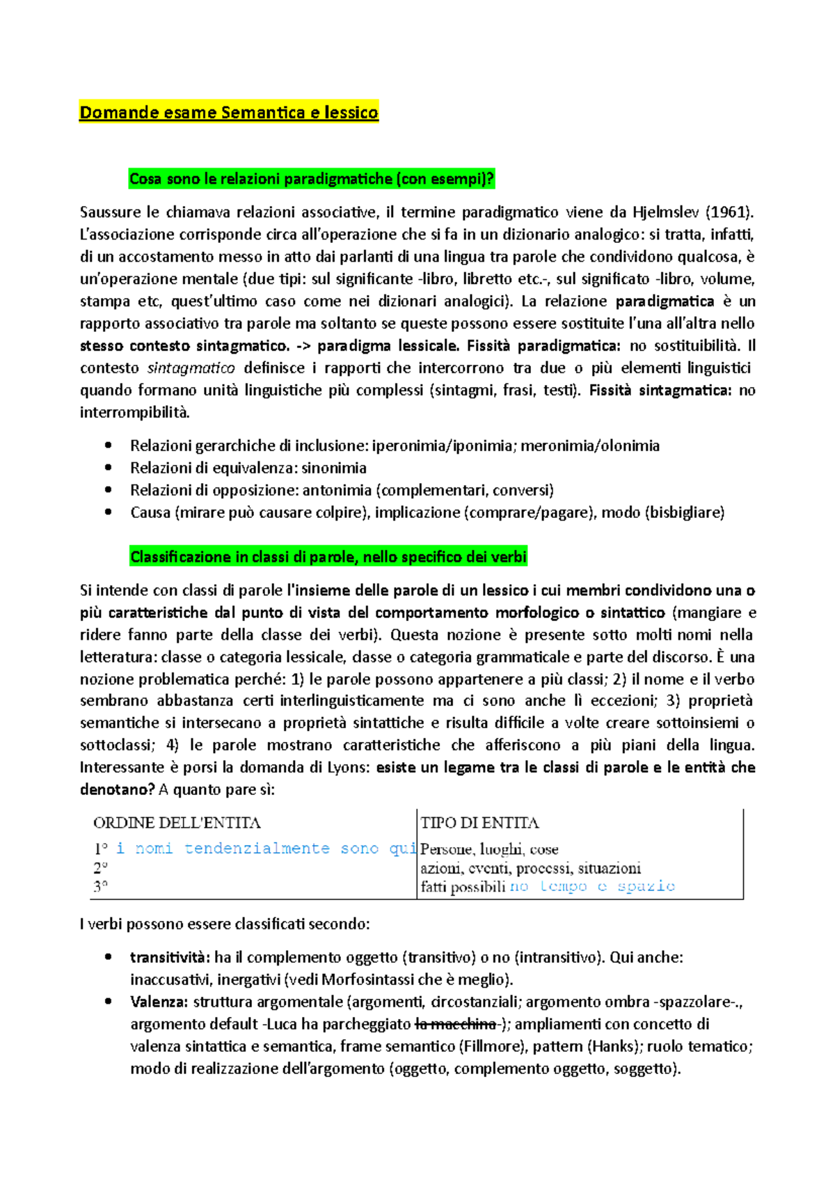 Domande esame Semantica e lessico - L’associazione corrisponde circa all’operazione che si fa in ...