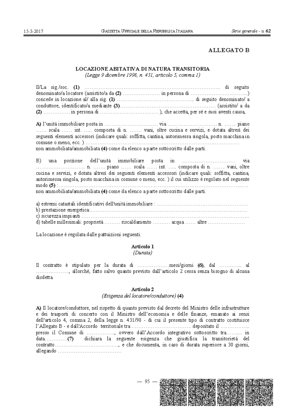 Contract model of 2017 - ALLEGATO B LOCAZIONE ABITATIVA DI NATURA ...