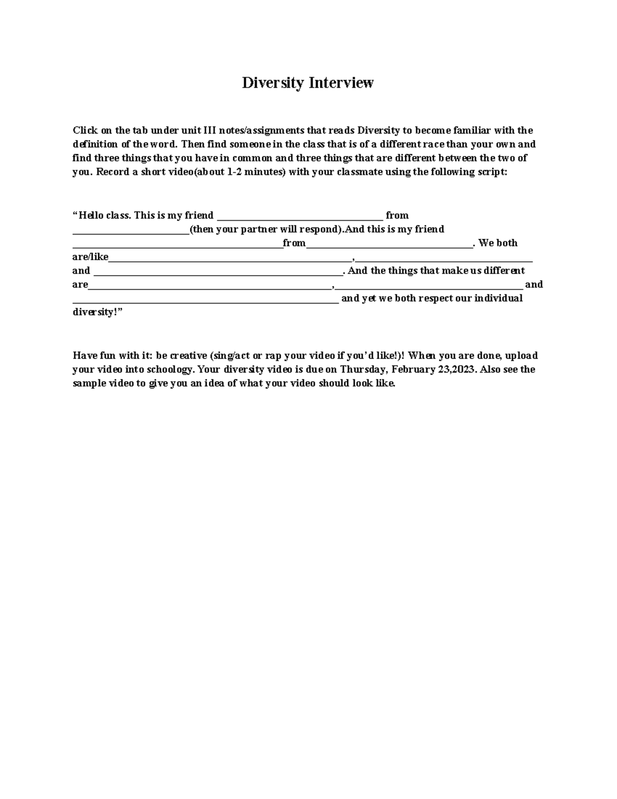 Diversity Interview - Idk - Diversity Interview Click on the tab under ...