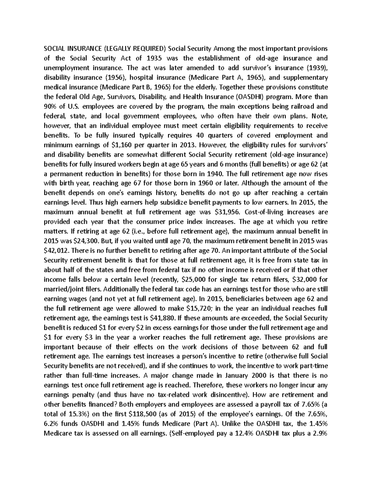 HRM Lectures 63 - SOCIAL INSURANCE (LEGALLY REQUIRED) Social Security ...