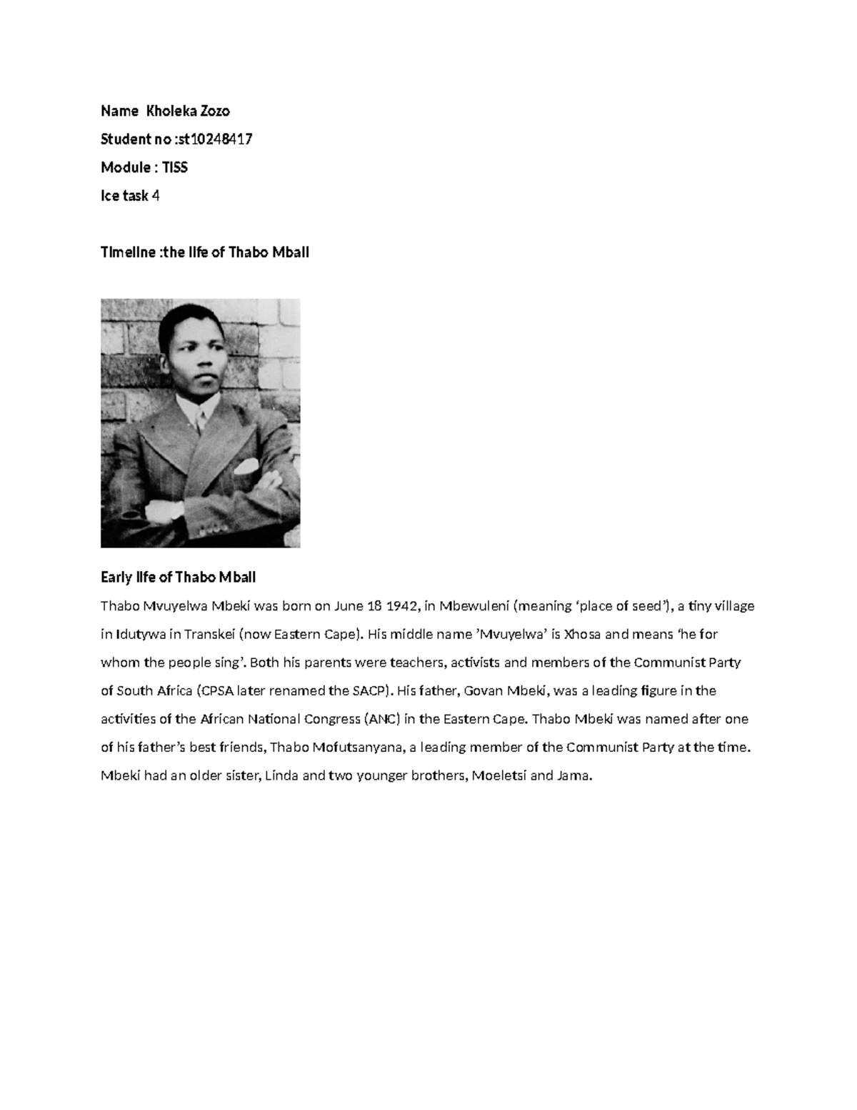 TISS ice task 4 - Icetask 4 - Name Kholeka Zozo Student no :st Module ...