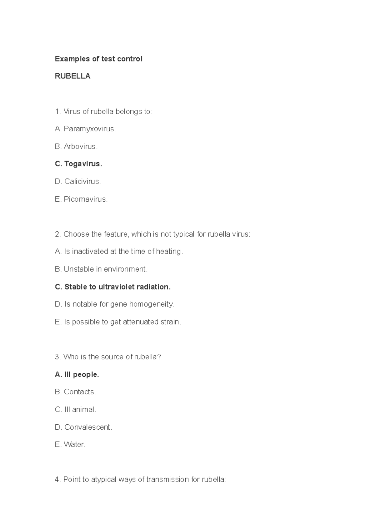 Test Rubella - This document includes multiple choice questions ...