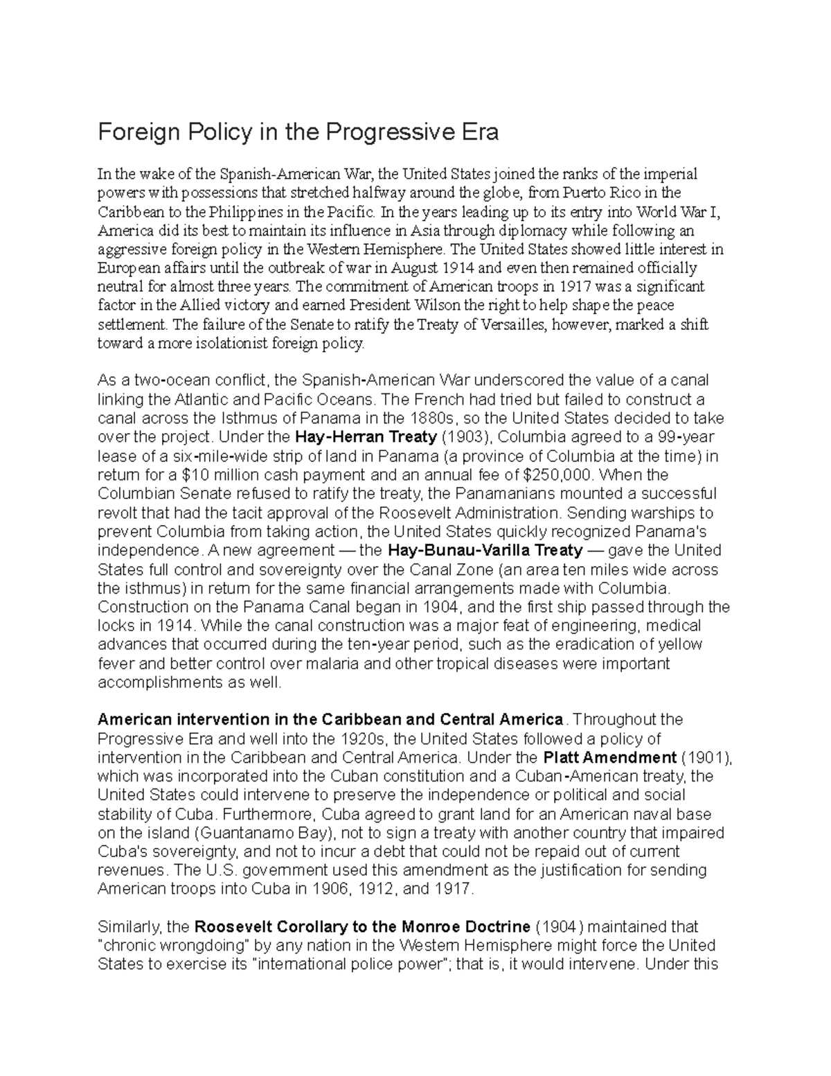 His new 3 - notes - Foreign Policy in the Progressive Era In the wake ...