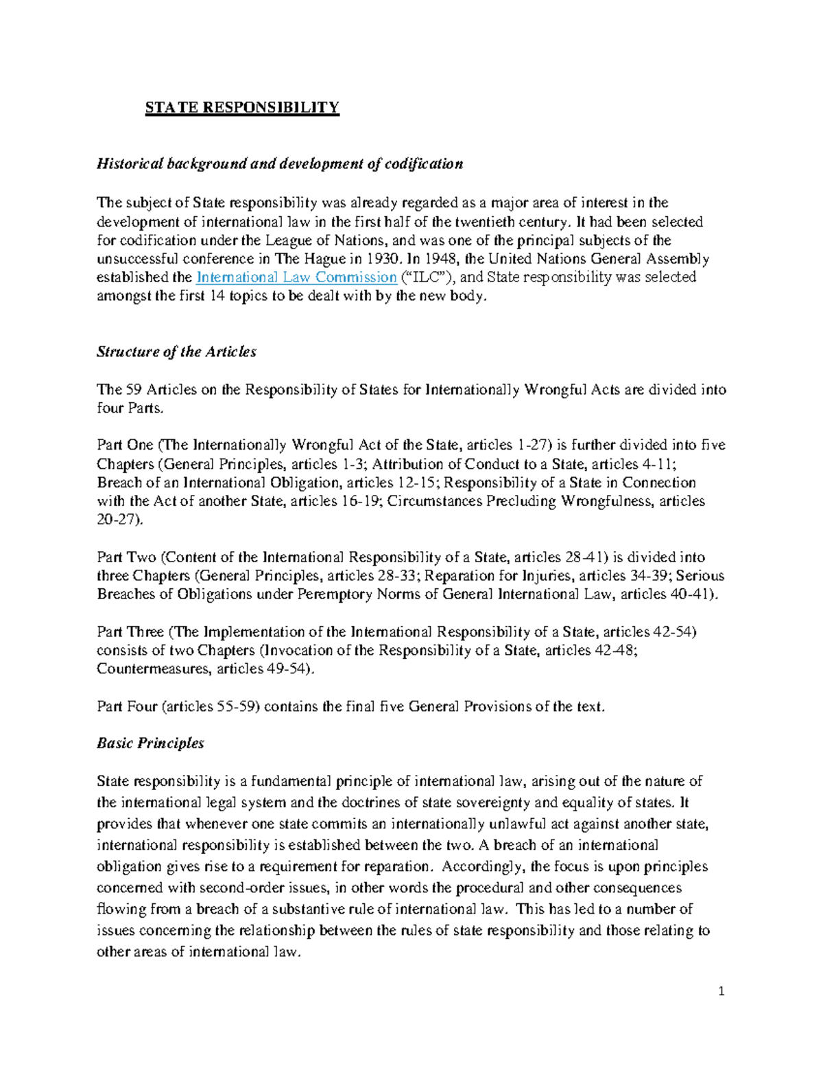 State Responsibilty Shortnotes PIL - STATE RESPONSIBILITY Historical ...