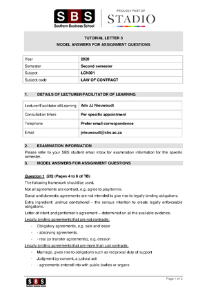 Contract - Unisa notes - Overview Read through the overview at the ...