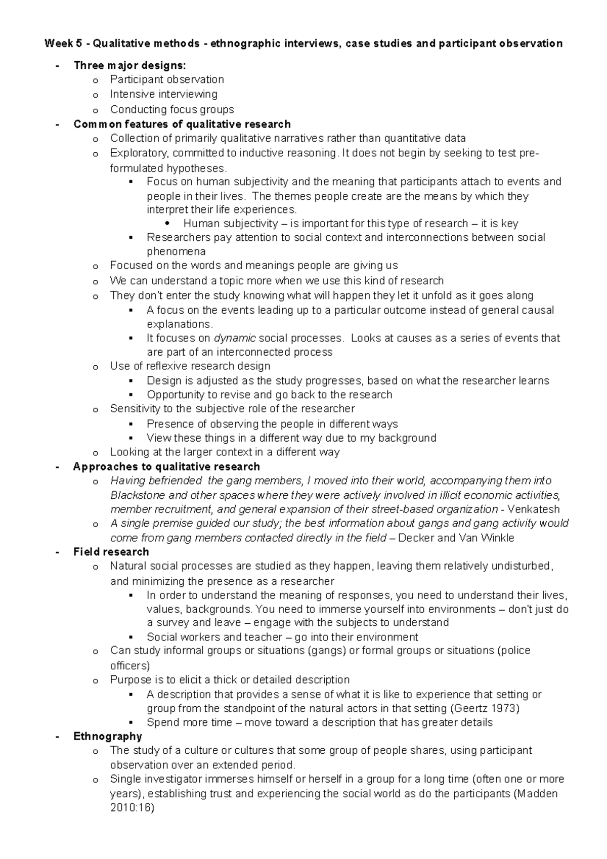 Week 5 Qualitative methods ethnographic interviews case studies and ...