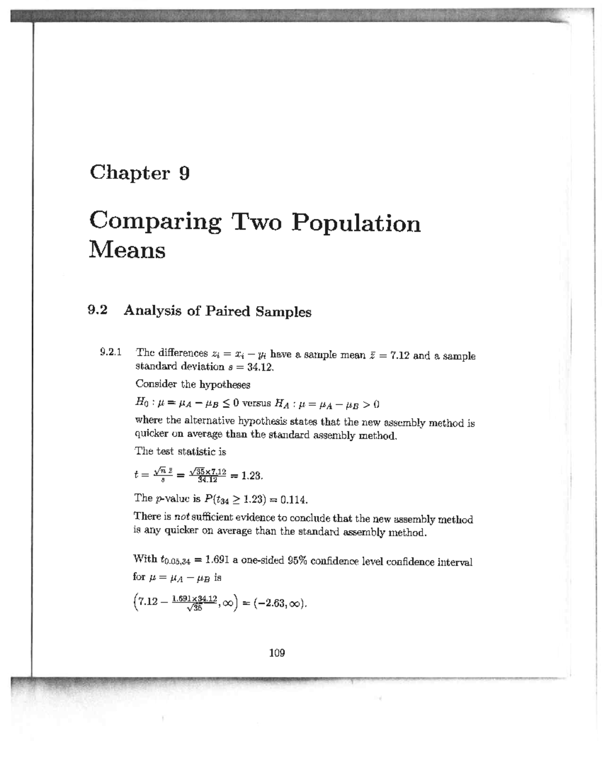 Chapter 9 Solutions - Study reference - Chapter 9 Comparing Two ...