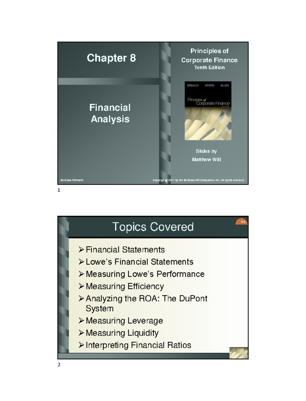 B02084 Chapter 8 Financial Analysis - Chapter 8 Principles of Corporate ...