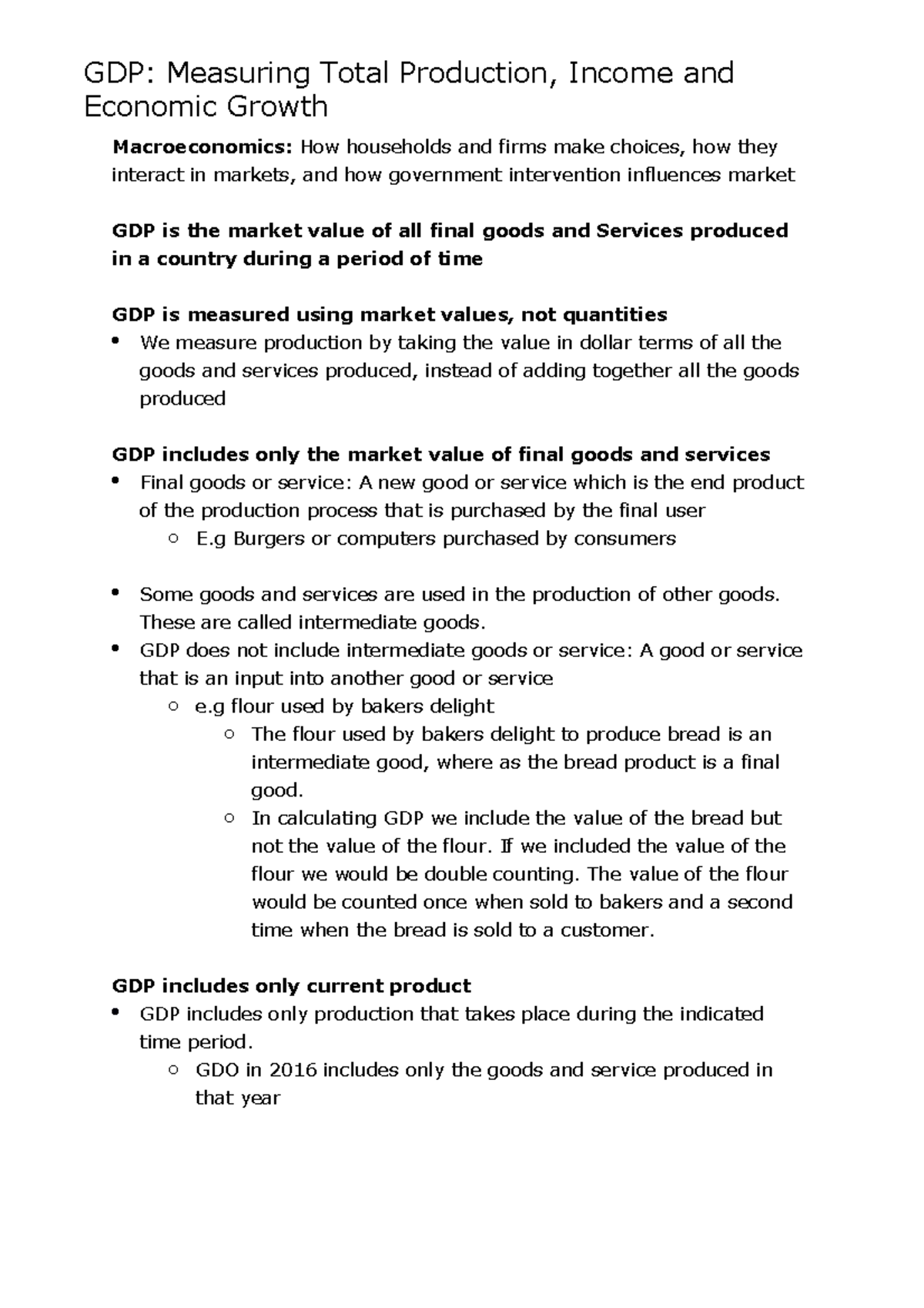 GDP - textbook notes - GDP: Measuring Total Production, Income and ...