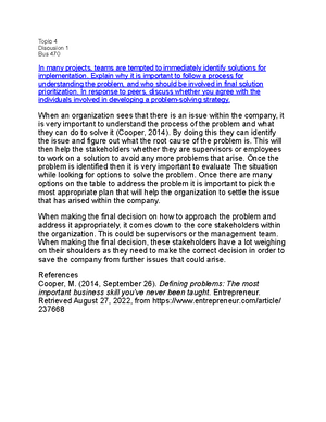 T5-DQ2- BUS 470 - Discussion on the topic week - Topic 5 Discusion 2 ...